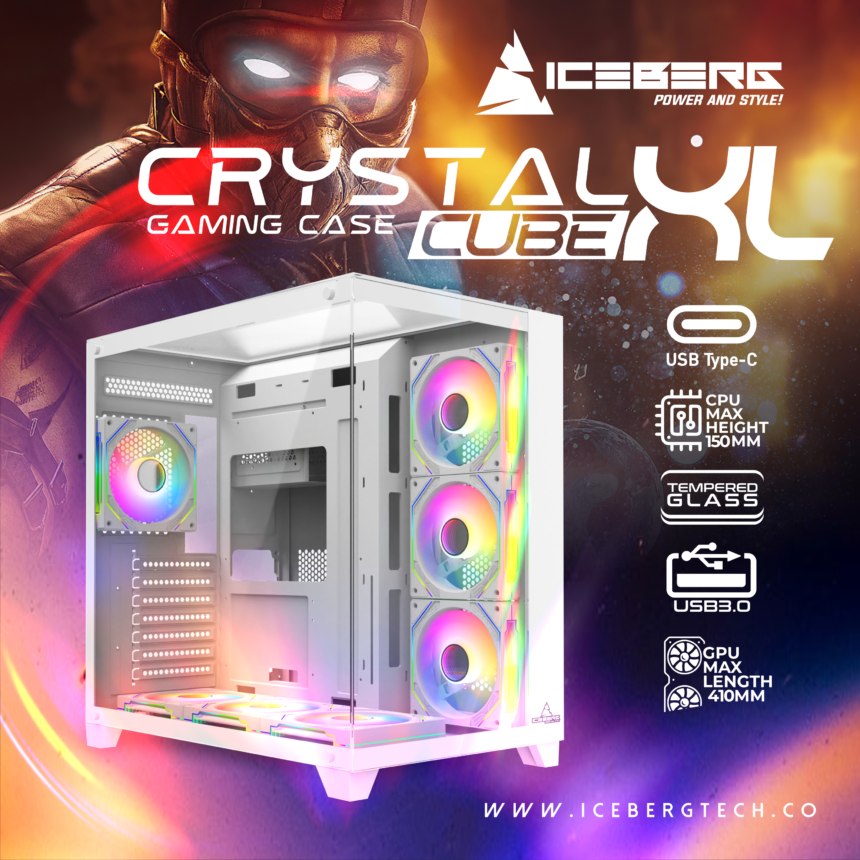Gabinete Gamer Iceberg Crystal Cube XL Blanco+ 7 Ventiladores ARGB ...